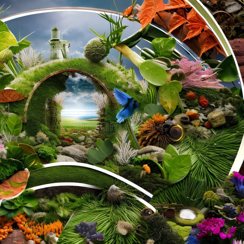 A Digital Collage of Nature and Technology, with Natural Elements Fused ...
