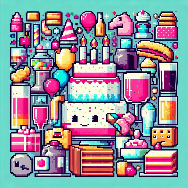 Digital Collage Pixel Art Layered Pixelated Party Elements a D Stock ...