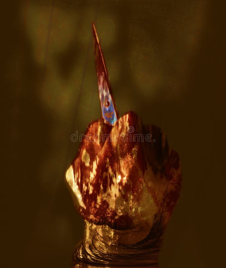 Digital Collage and Special Processing. Brutal. Bloody Hand with Sharp ...