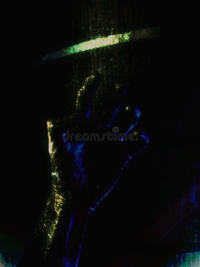 Digital Collage and Special Processing. Person Looking on Hand. Bizarre ...