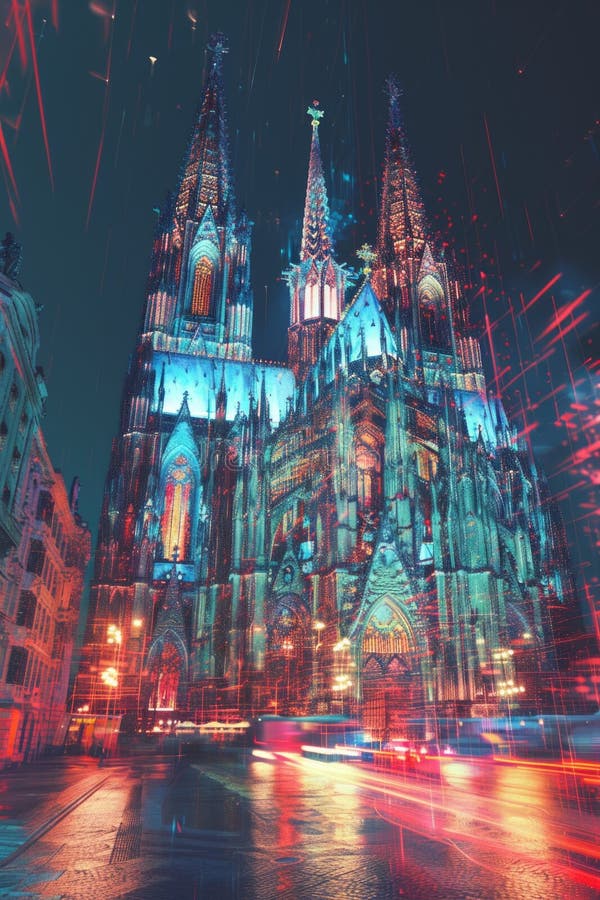 Digital Cologne Cathedral of Glowing 3d Triangular Polygons Stock Photo ...