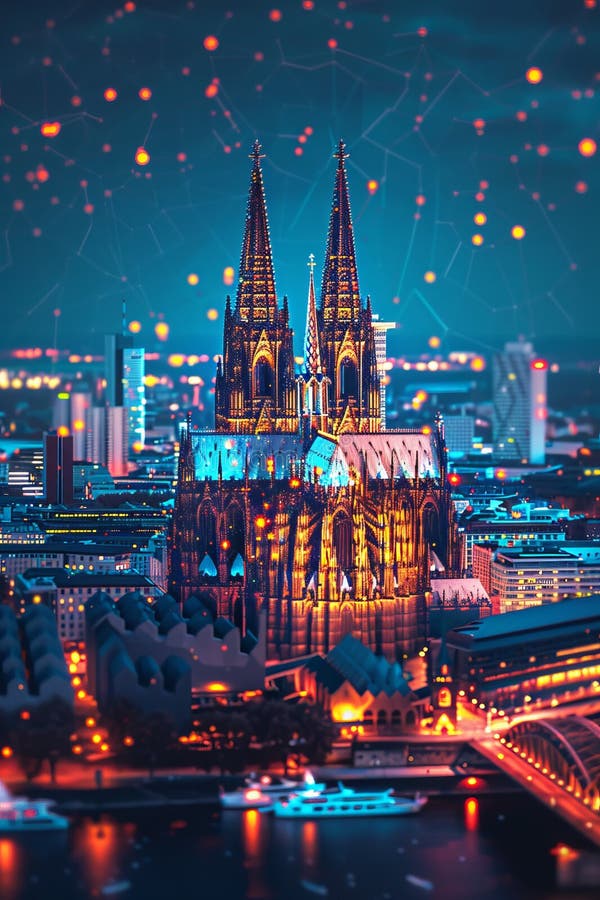Digital Cologne Cathedral of Glowing 3d Triangular Polygons Stock Photo ...