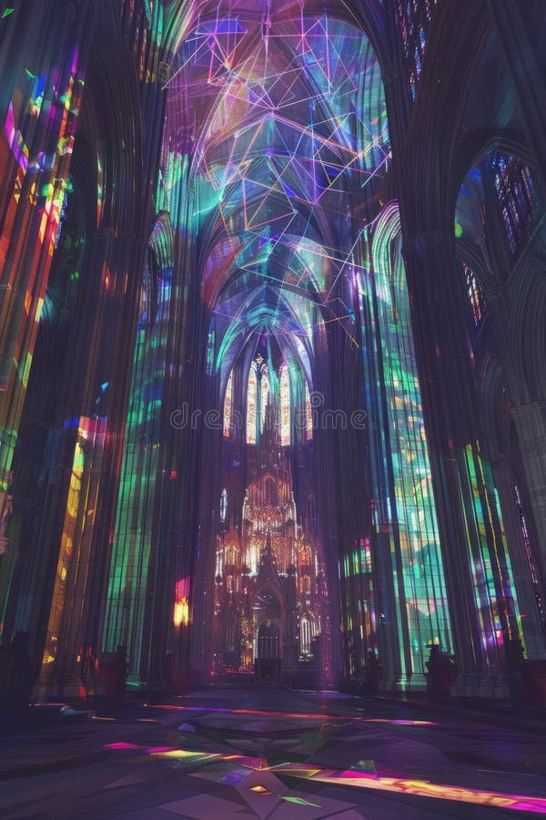 Digital Cologne Cathedral of Glowing 3d Triangular Polygons Stock Photo ...