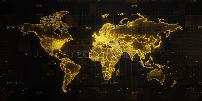 Digital Colored World Map with Data Elements and Grids 3d Render Style Stock Footage - Video of ...