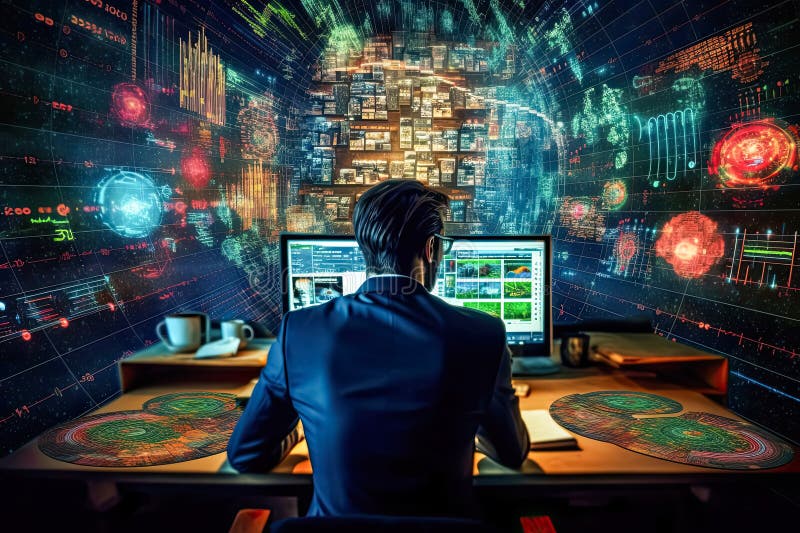 Digital Command, Businessman at the Computer Stock Photo - Image of ...