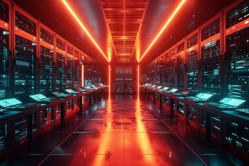 Digital Command Center 3D Rendering Showcases High Tech Server Room ...