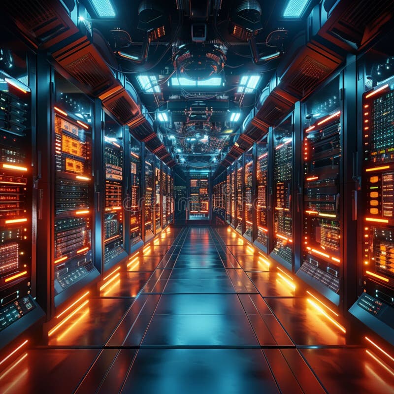 Digital Command Center 3D Rendering Showcases High Tech Server Room ...