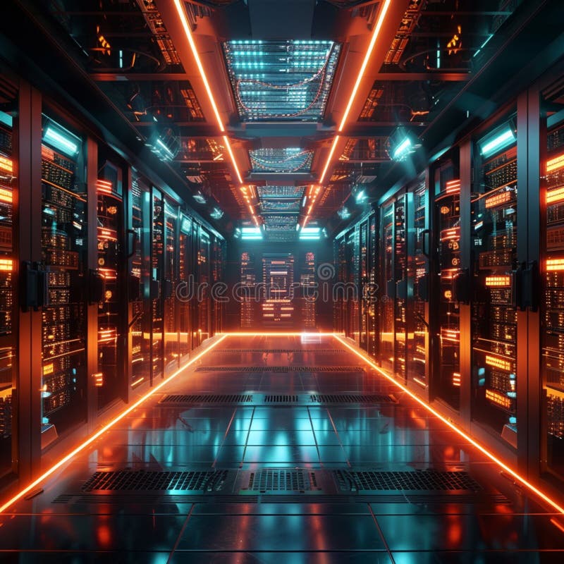 Digital Command Center 3D Rendering Showcases High Tech Server Room ...