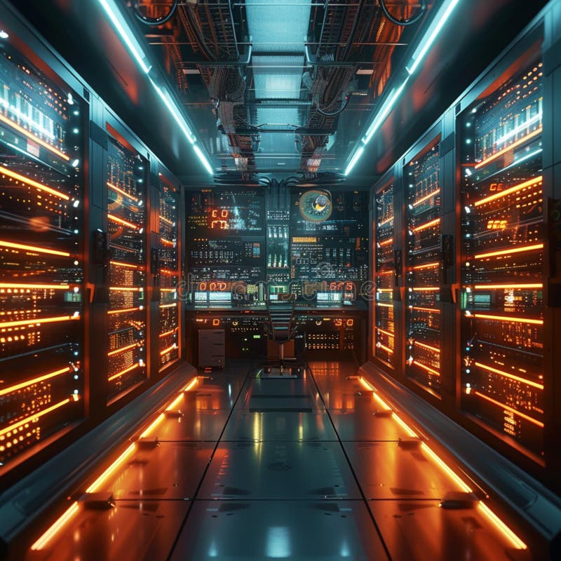 Digital Command Center 3D Rendering Showcases High Tech Server Room ...