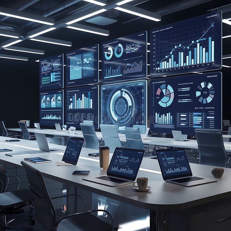 High-Tech Control Room with Data Dashboards, Global Analytics, and AI ...