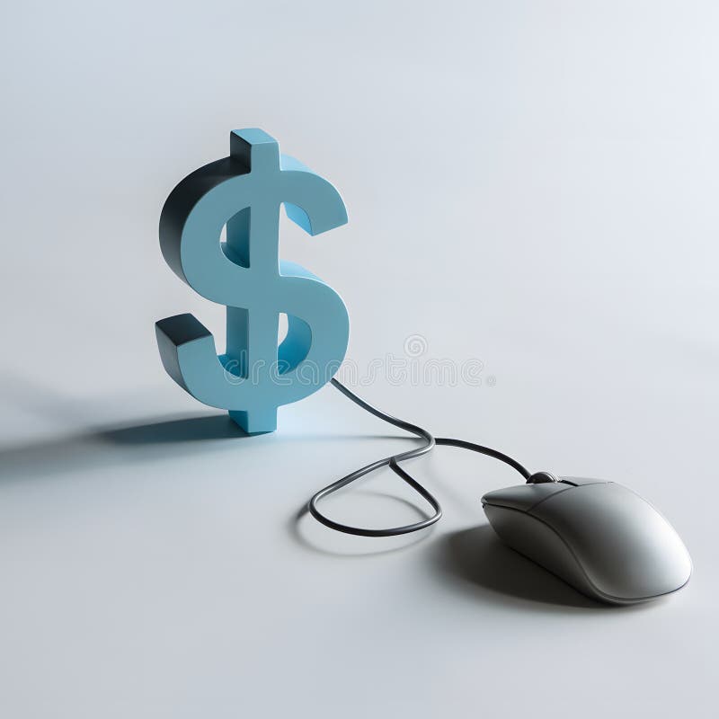 Digital Commerce Symbolized by Blue 3D Dollar Sign Connected To ...
