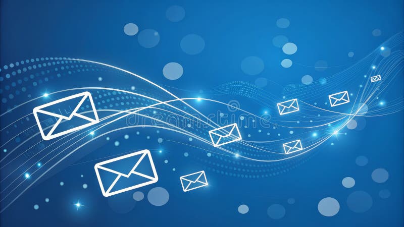 Digital Communication Abstract Blue Wave with Email Icons Stock ...