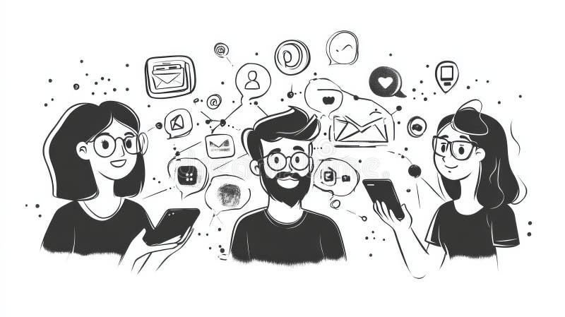 Digital Communication Concept with Characters Using Devices and Chat ...