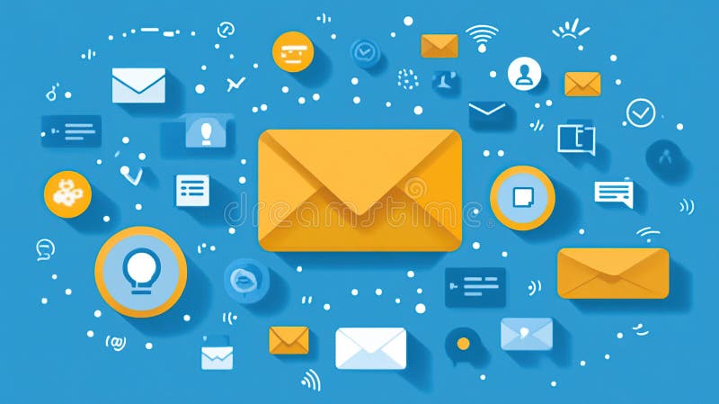 Digital Communication Concept with Email Icons and Network Symbols ...