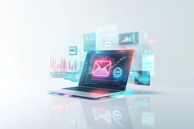 Digital Communication Concept Featuring a Laptop with Email Graphics ...
