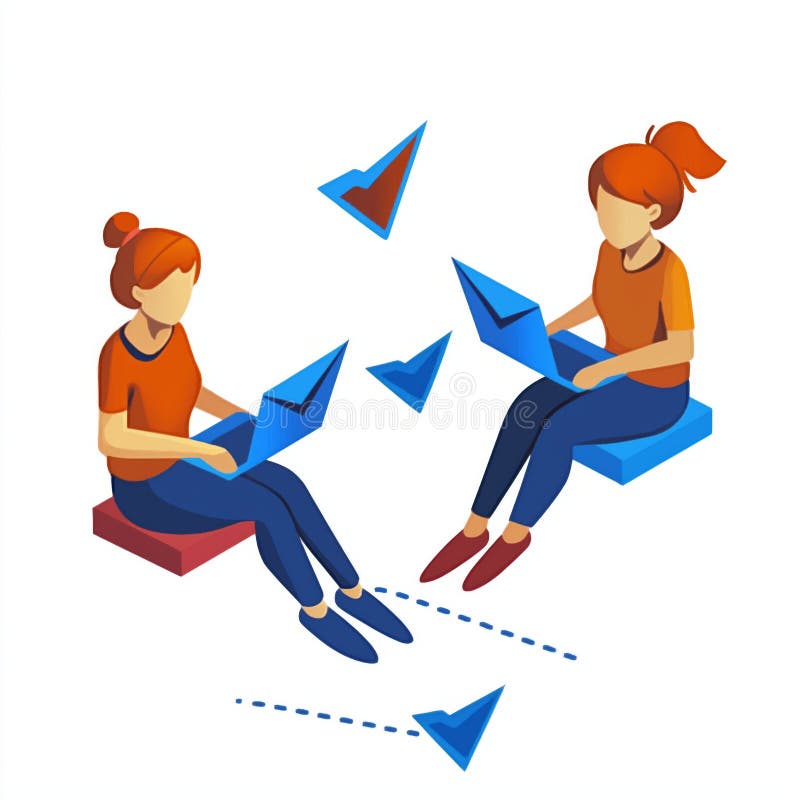 Digital Communication Concept Featuring Two People with Laptops and ...