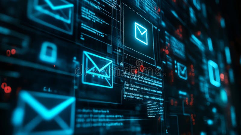 Digital Communication Concept with Glowing Email Icons and Data Overlay ...