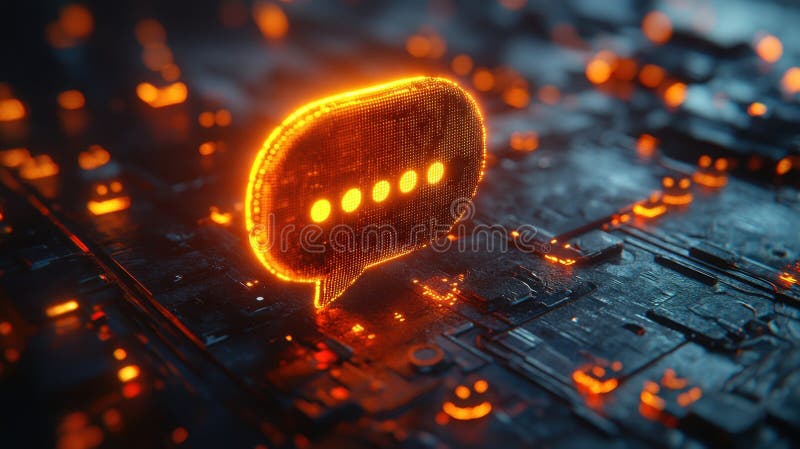 Digital Communication Concept with Glowing Neon Speech Bubble on ...