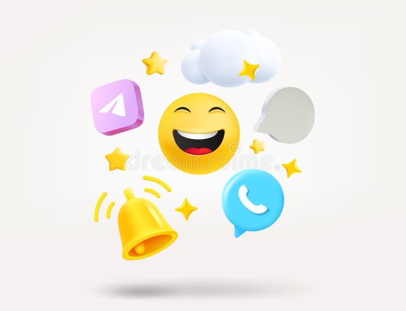 Digital Communication Concept with Icons and Emojis. Stock Vector ...
