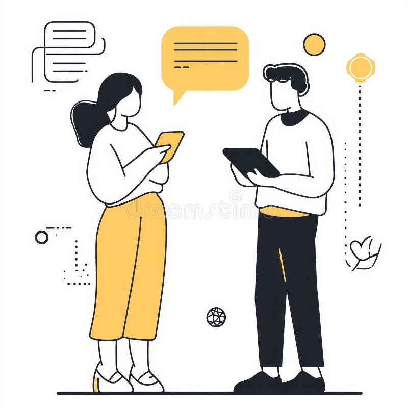 Digital Communication Concept with Minimalist Illustration of Two ...
