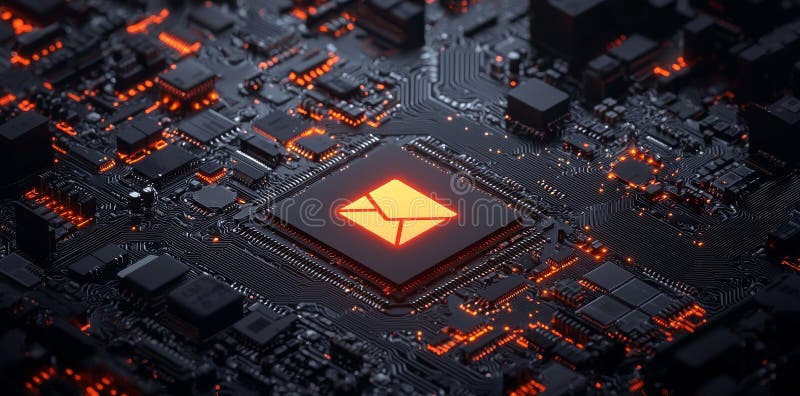 Digital Communication Concept with Red Email Icon on Circuit Board ...