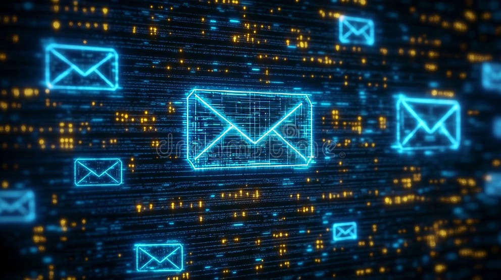 Digital Communication and Connection through Glowing Email Envelopes in ...