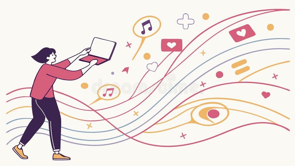 Digital Communication and Creative Media Sharing, Vector Design ...