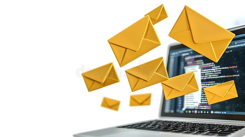 Digital Communication with Flying Emails Stock Illustration ...