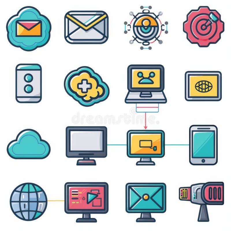 Digital Communication Icons Set Stock Illustration - Illustration of ...