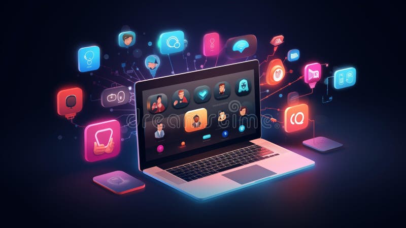 Digital Communication Interface Featuring Various Social Media Icons ...