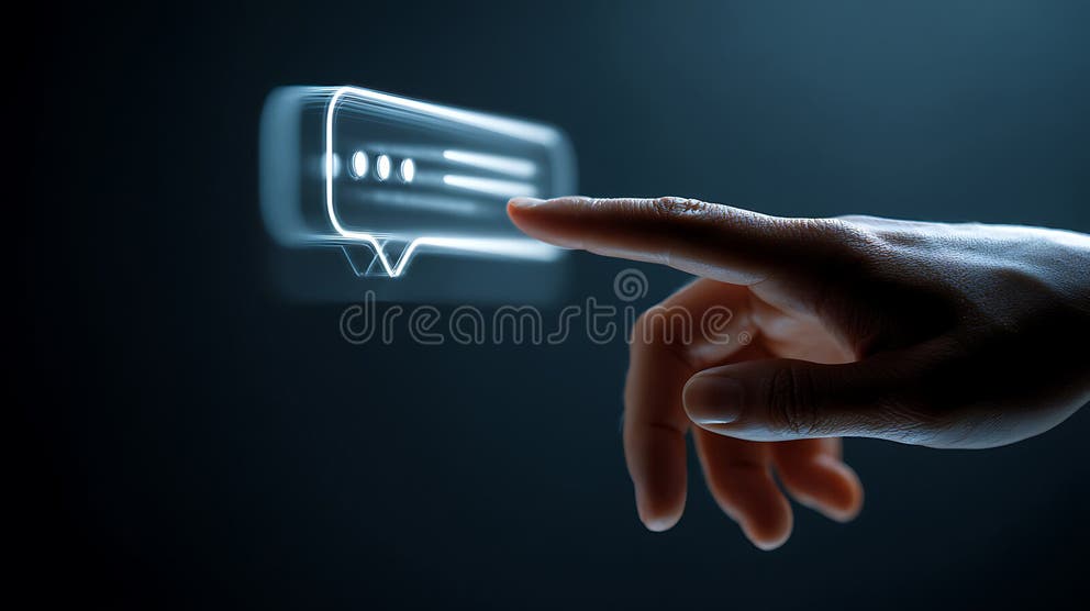Digital Communication Interface Human Hand Interacting Chat Bubble Icon Touchscreen Technology ...
