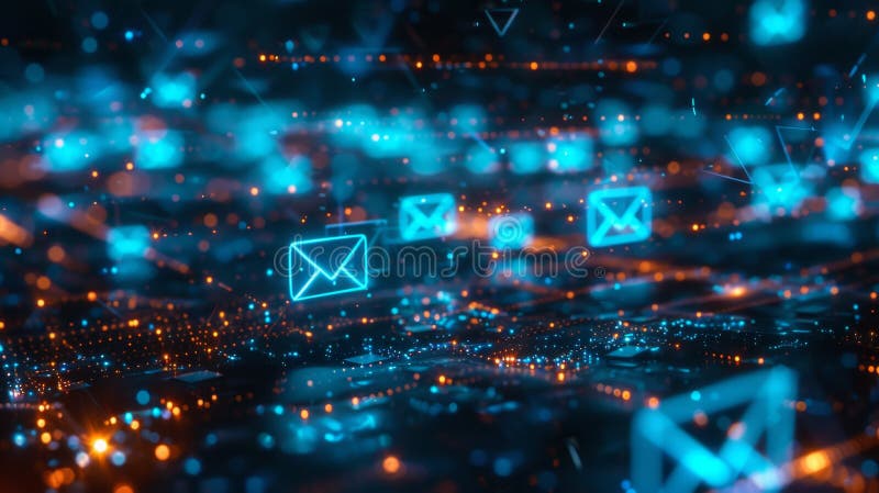 Digital Communication Network with Email Icons, Generative AI Stock ...