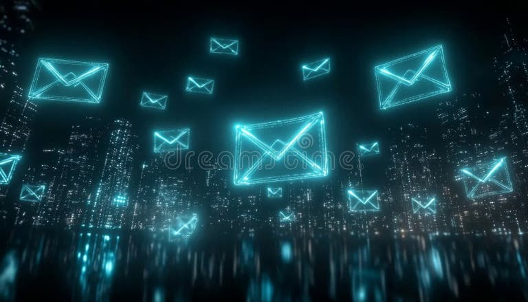 Digital Communication and Networking Glowing Envelope Icons ...