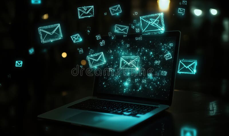Digital Communication Revolution with Glowing Email Icons Emerging from ...