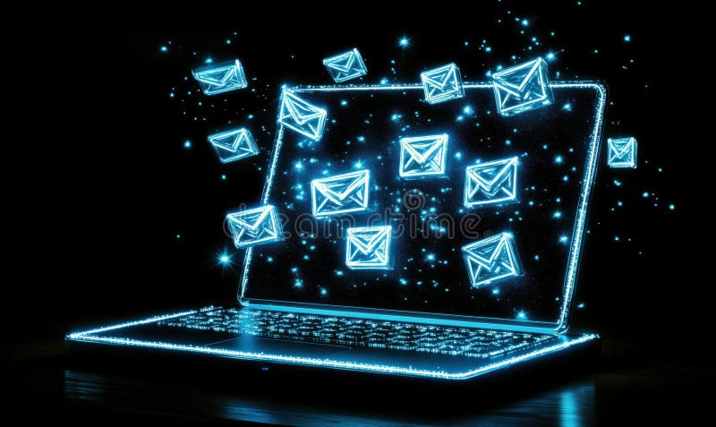 Digital Communication Revolution: Glowing Laptop with Floating Email ...