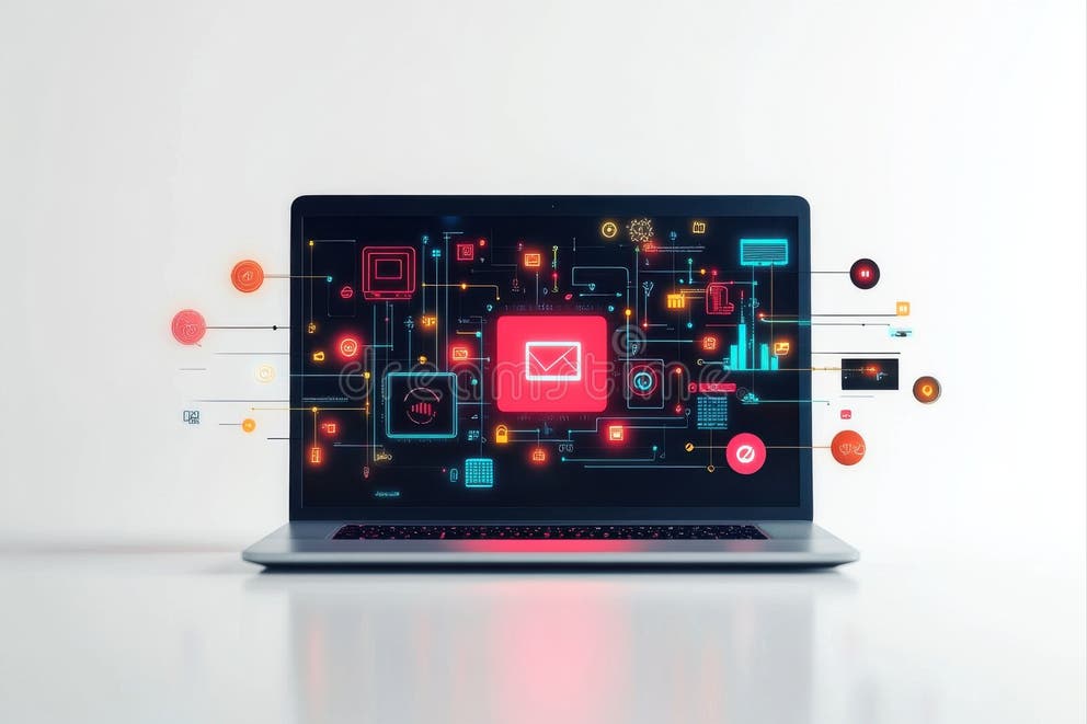 Digital Communication Revolution Online Workspace Infographic Modern ...