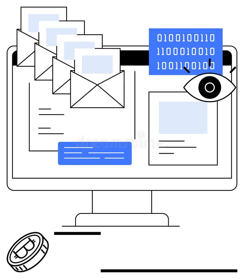 Digital Communication Security with Computer Screen, Emails, Binary ...