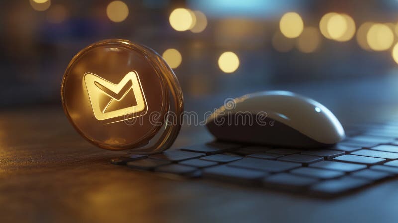 Digital Communication Symbol Illuminates a Workspace with a Computer ...