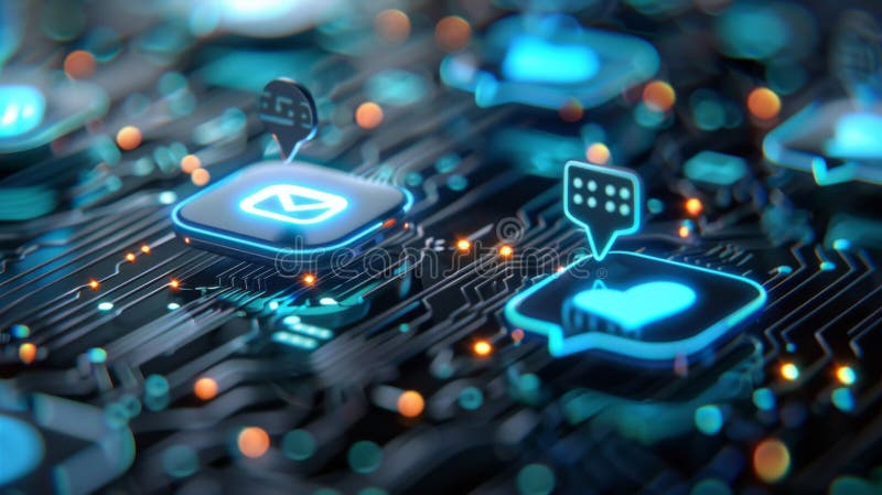Digital Communication Symbols Illuminated on Circuit Board Conveying ...