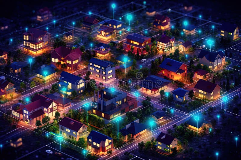 Digital Community and Smart Homes Concept Stock Illustration ...