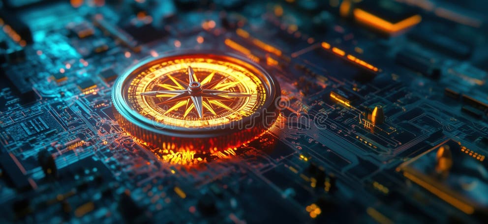 Digital Compass on Circuit Board Representing Technology and Navigation ...