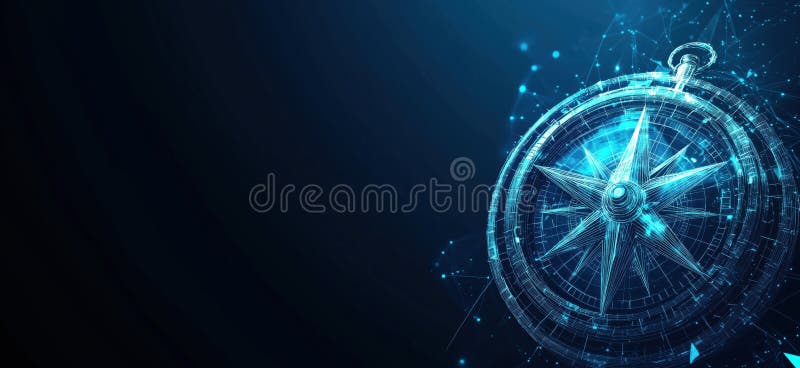 Digital Compass with Futuristic Design, Glowing Blue Lines and ...