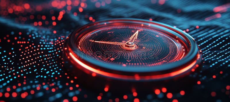 Digital Compass with Glowing Data Points and Lines for Navigation in a ...