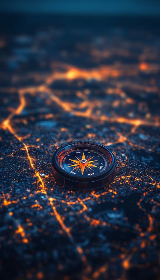 Digital Compass, Glowing Data Points, Navigation, Guidance, Complex ...