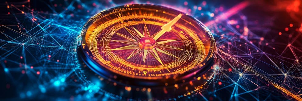 Digital Compass Navigating Futuristic Data Network, Concept of Digital ...