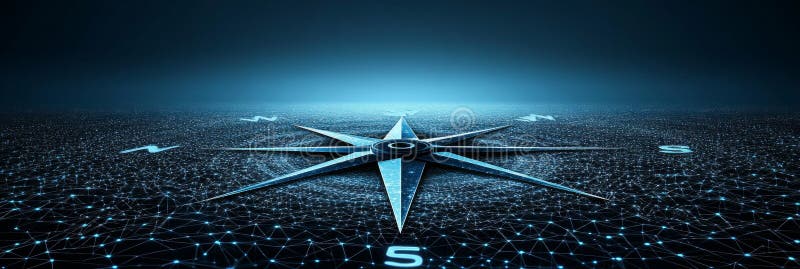 Digital Compass Navigating Glowing Data Network on Gradient Backdrop ...