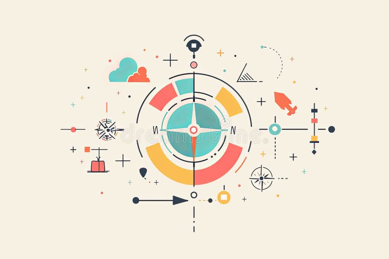 Digital Compass Surrounded by Various Icons. Stock Illustration ...