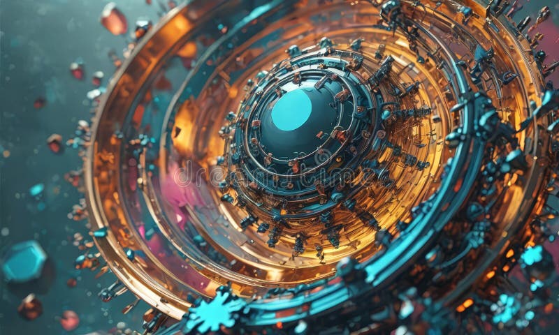 Digital Complex, Abstract Structure with Central Blue Circle ...