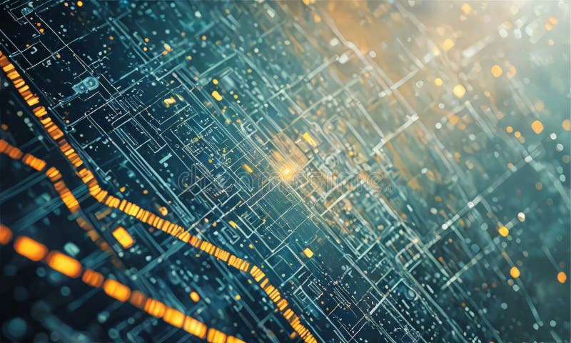 Digital Complex Circuit Board with Grid Interconnected Lines and Dots ...
