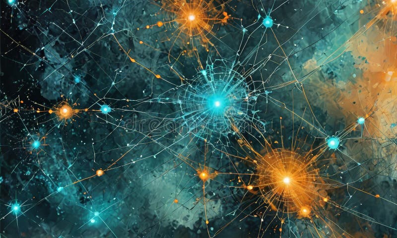 Digital Complex Network Interconnected Blue and Orange Lines ...